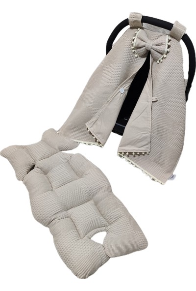 Bebek Atölyesi Bebekatölyesi Puset Örtüsü ve Minderi Petek Desen Açık Kahverengi