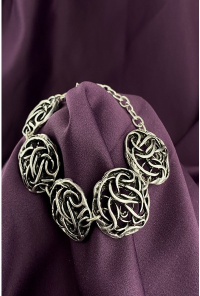Mooni Accessories Yuvarlak Tasarım Antik Gümüş Kaplama Zincir Bileklik Mooni Accessories Yuvarlak Tasarım Antik Gümüş Kaplama Zincir Bileklik