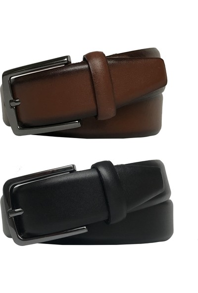 Go Deri 2'li Set Klasik Kumaş Pantolon Kemeri 3.5 cm Siyah, Taba Go Deri 2'li Set Klasik Kumaş Pantolon Kemeri 3.5 cm Siyah, Taba