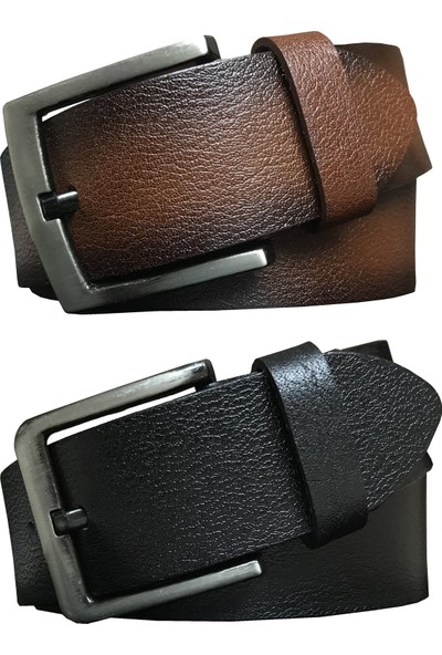 Go Deri Yumuşak 2'li Set 4.5 cm Kot, Spor Kemer Siyah, Kahverengi