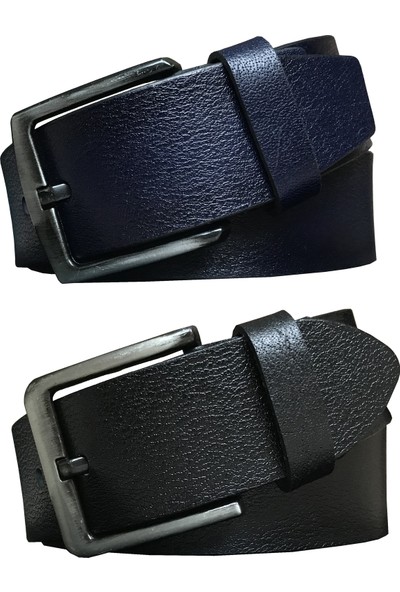 Go Deri Yumuşak 2'li Set 4.5 cm Kot, Spor Kemer Siyah, Lacivert