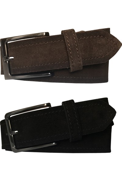 Go Deri 2'li Süet Koyu Kahverengi, Siyah Kemer 4 cm