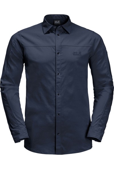 Jack Wolfskin Polo Yaka Uzun Kol Baskılı Mavi Erkek Gömlek
