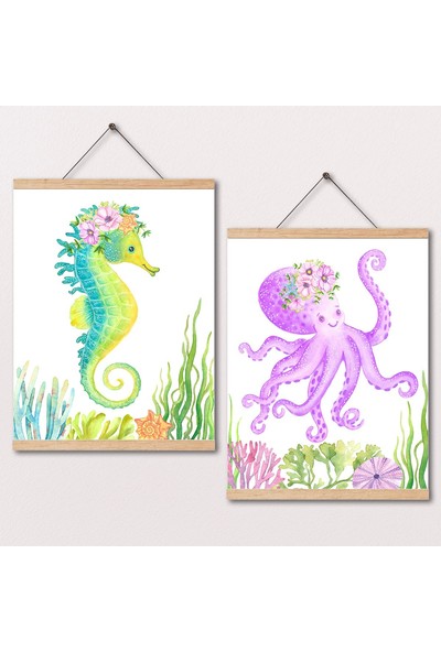 Dekor Loft Denizatı ve Ahtapot Pu Deri Ikili Çocuk Odası Duvar Tablosu AST-542 Dekor Loft Denizatı ve Ahtapot Pu Deri Ikili Çocuk Odası Duvar Tablosu AST-542