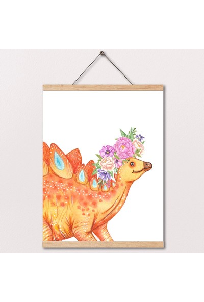 Dekor Loft Çiçekli Şirin Dinazor Pu Deri Çocuk Odası Duvar Tablosu AST-170