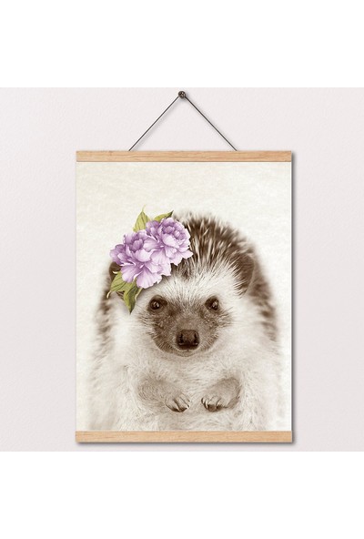 Dekor Loft Mor Çiçekli Kirpi Pu Deri Çocuk Odası Duvar Tablosu AST-166