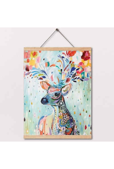 Dekor Loft Çiçekli Ceylan Pu Deri Çocuk Odası Duvar Tablosu AST-158