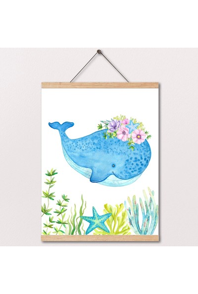Dekor Loft Çiçekli Balina Pu Deri Çocuk Odası Duvar Tablosu AST-182