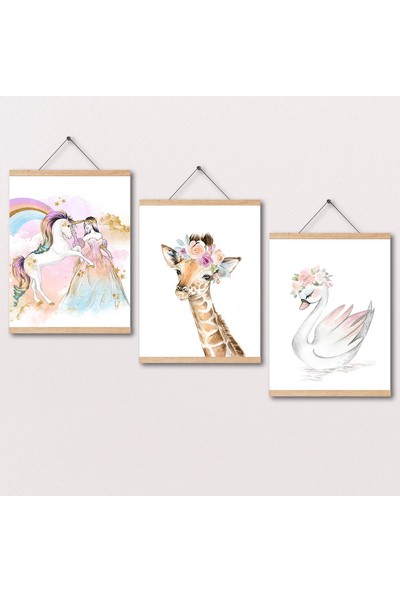 Dekor Loft Şirin Rüyalar Pu Deri Üçlü Çocuk Odası Duvar Tablosu AST-732