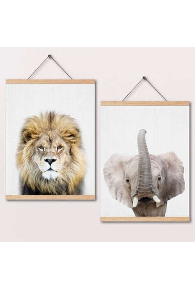 DekorLoft Dekor Loft Aslan ve Fil Pu Deri Ikili Çocuk Odası Duvar Tablosu AST-517 DekorLoft Dekor Loft Aslan ve Fil Pu Deri Ikili Çocuk Odası Duvar Tablosu AST-517