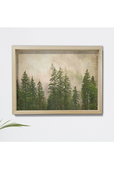 DekorLoft Doğal Çam Çerçeveli Duvar Tablosu Antik Sisli Orman DekorLoft Doğal Çam Çerçeveli Duvar Tablosu Antik Sisli Orman