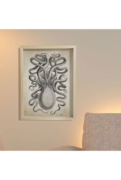 DekorLoft Doğal Çam Çerçeveli Duvar Tablosu Antik Ahtapot DekorLoft Doğal Çam Çerçeveli Duvar Tablosu Antik Ahtapot