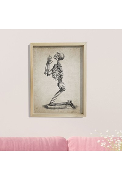 DekorLoft Doğal Çam Çerçeveli Duvar Tablosu Dua Eden Iskelet DekorLoft Doğal Çam Çerçeveli Duvar Tablosu Dua Eden Iskelet