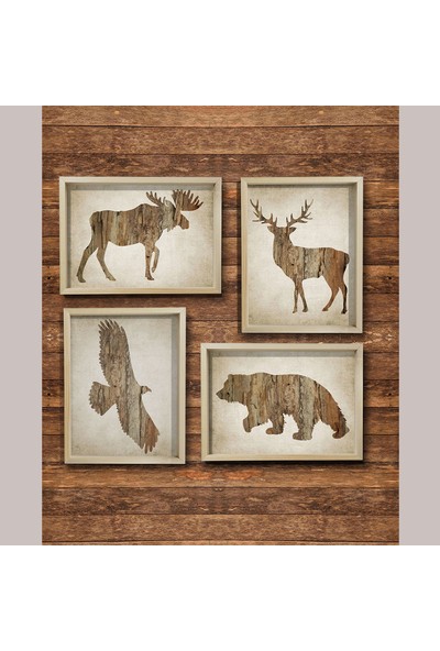 DekorLoft Doğal Çam Çerçeveli Duvar Tablosu Kuzey Amerika Hayvan Duvar Sanatı 4 Lü Set DekorLoft Doğal Çam Çerçeveli Duvar Tablosu Kuzey Amerika Hayvan Duvar Sanatı 4 Lü Set
