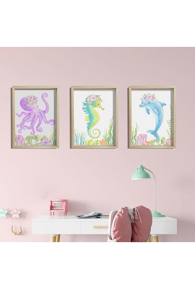DekorLoft Doğal Çam Çerçeveli Bebek ve Çocuk Odası Duvar Tablosu Çiçekli Deniz Hayvanları DekorLoft Doğal Çam Çerçeveli Bebek ve Çocuk Odası Duvar Tablosu Çiçekli Deniz Hayvanları