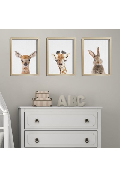 DekorLoft Doğal Çam Çerçeveli Bebek ve Çocuk Odası Duvar Tablosu Ceylan - Zürafa - Tavşan DekorLoft Doğal Çam Çerçeveli Bebek ve Çocuk Odası Duvar Tablosu Ceylan - Zürafa - Tavşan