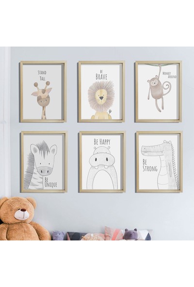 DekorLoft Doğal Çam Çerçeveli Bebek ve Çocuk Odası Duvar Tablosu Cesur Hayvanlar DekorLoft Doğal Çam Çerçeveli Bebek ve Çocuk Odası Duvar Tablosu Cesur Hayvanlar