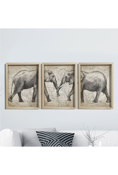 DekorLoft Doğal Çam Çerçeveli Duvar Tablosu Antik Fil ve Harita Sanatı DekorLoft Doğal Çam Çerçeveli Duvar Tablosu Antik Fil ve Harita Sanatı