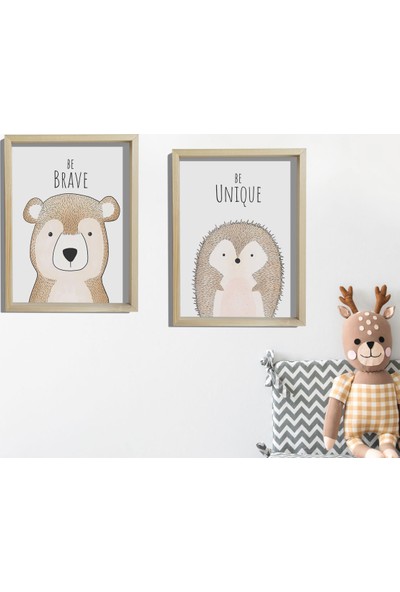 DekorLoft Doğal Çam Çerçeveli Bebek ve Çocuk Odası Duvar Tablosu Ayı ve Kirpi DekorLoft Doğal Çam Çerçeveli Bebek ve Çocuk Odası Duvar Tablosu Ayı ve Kirpi