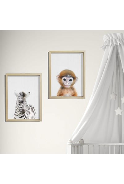 DekorLoft Doğal Çam Çerçeveli Bebek ve Çocuk Odası Duvar Tablosu Zebra ve Maymun DekorLoft Doğal Çam Çerçeveli Bebek ve Çocuk Odası Duvar Tablosu Zebra ve Maymun