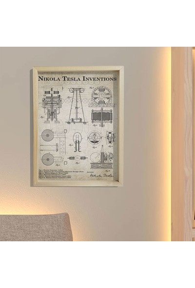 DekorLoft Doğal Çam Çerçeveli Mühendis Odası Duvar Tablosu Nicola Tesla Inverter Patentleri 1888 - 1894 DekorLoft Doğal Çam Çerçeveli Mühendis Odası Duvar Tablosu Nicola Tesla Inverter Patentleri 1888 - 1894
