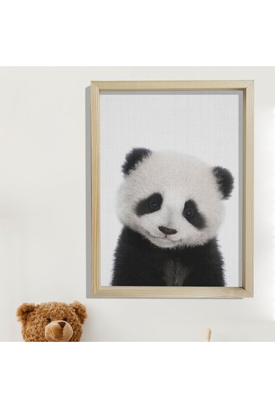 DekorLoft Doğal Çam Çerçeveli Bebek ve Çocuk Odası Duvar Tablosu Şirin Panda