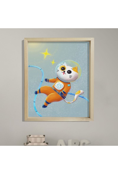 DekorLoft Doğal Çam Çerçeveli Bebek ve Çocuk Odası Duvar Tablosu Astronot Kedi DekorLoft Doğal Çam Çerçeveli Bebek ve Çocuk Odası Duvar Tablosu Astronot Kedi