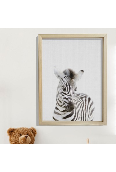 DekorLoft Doğal Çam Çerçeveli Bebek ve Çocuk Odası Duvar Tablosu Zebra
