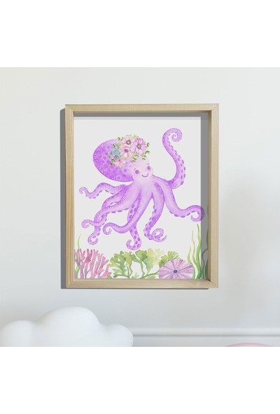 DekorLoft Doğal Çam Çerçeveli Bebek ve Çocuk Odası Duvar Tablosu Çiçekli Ahtapot DekorLoft Doğal Çam Çerçeveli Bebek ve Çocuk Odası Duvar Tablosu Çiçekli Ahtapot