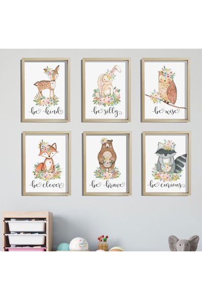 DekorLoft Doğal Çam Çerçeveli Bebek ve Çocuk Odası Duvar Tablosu Çiçekli Şirin Hayvanlar DekorLoft Doğal Çam Çerçeveli Bebek ve Çocuk Odası Duvar Tablosu Çiçekli Şirin Hayvanlar