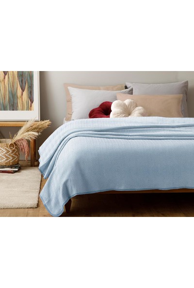 English Home Lancia Dokuma Çift Kişilik Yatak Örtüsü 200 x 230 cm Mavi