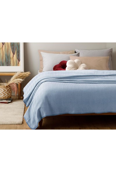 English Home Lancia Dokuma Çift Kişilik Yatak Örtüsü 200 x 230 cm Koyu Mavi
