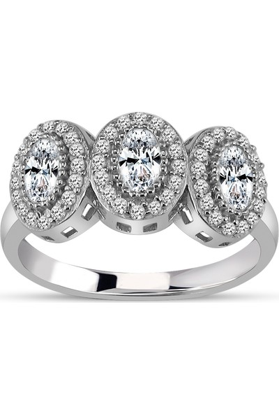 Saray Gümüş Gümüş Kadın Oval Taşlı Yüzük