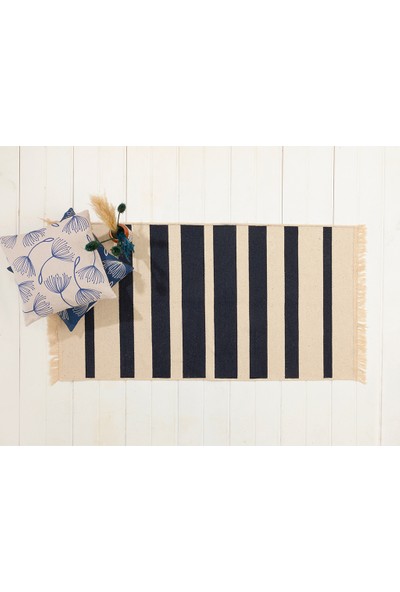 English Home Stripes Pamuklu Kilim 80x150 cm Lacivert English Home Stripes Pamuklu Kilim 80x150 cm Lacivert