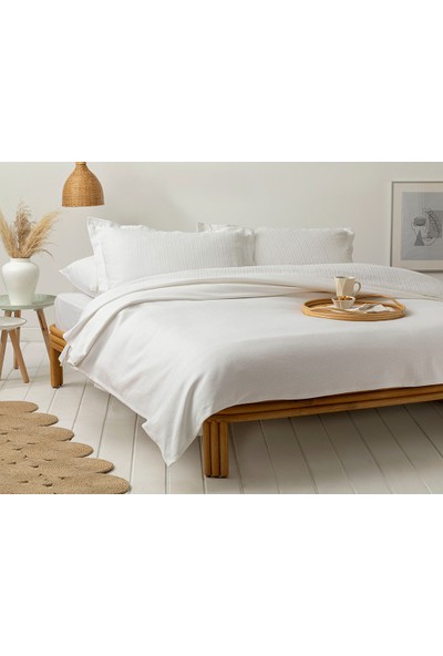 English Home Etamin Jakarlı Dokuma Tek Kişilik Pike 160x230 cm Beyaz