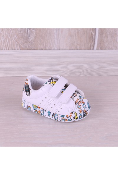 Kidya Antibakteriyel Baskılı Ilk Adım Çocuk Ayakkabı Beyaz