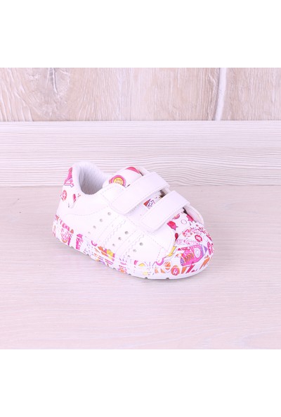 Kidya Antibakteriyel Baskılı Ilk Adım Çocuk Ayakkabı Beyaz Pembe