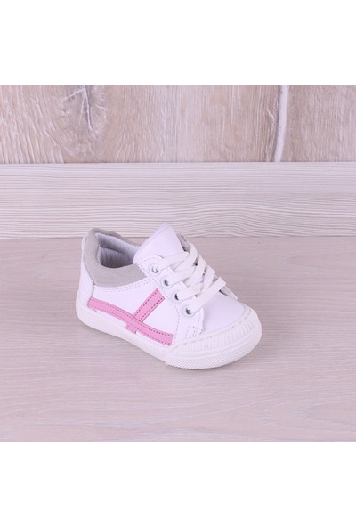 Kidya Antibakteriyel Bağcıklı Ilk Adım Çocuk Ayakkabı Beyaz Pembe