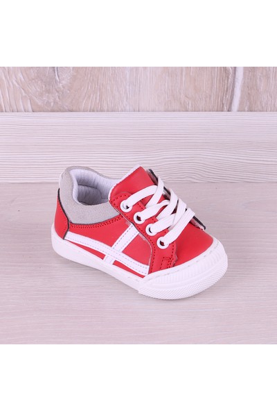 Kidya Antibakteriyel Bağcıklı Ilk Adım Çocuk Ayakkabı Kırmızı Beyaz
