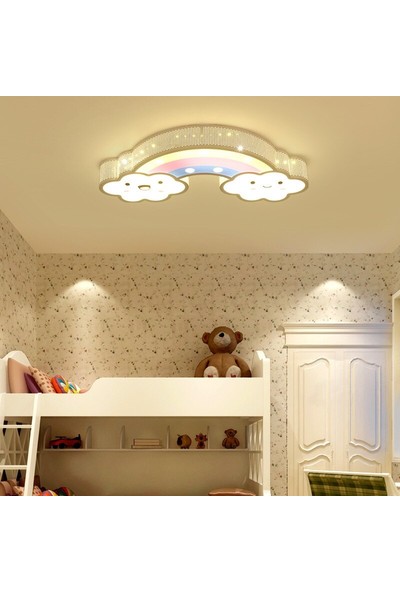 Dez Gökkuşağı ve Sevimli Bulutlar Çocuk Odası Dekoratif LED Aydınlatma