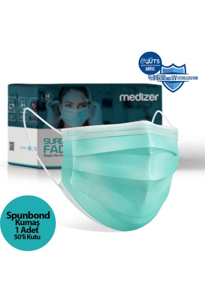 Medizer Ultrasonik Cerrahi Ağız Maskesi 3 Katlı Spunbond Kumaş 100 Adet - Burun Telli - Yeşil Medizer Ultrasonik Cerrahi Ağız Maskesi 3 Katlı Spunbond Kumaş 100 Adet - Burun Telli - Yeşil