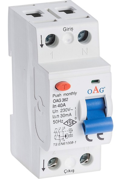 Oag 2X40A 300MA 2 Kutuplu Kaçak Akım Rölesi OAG-362 Oag 2X40A 300MA 2 Kutuplu Kaçak Akım Rölesi OAG-362