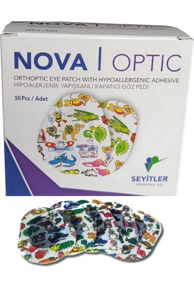Nova Optik Steril Göz Kapama Bandı - Göz Pedi - Renkli Desenli - Çocuk - 50 Adet