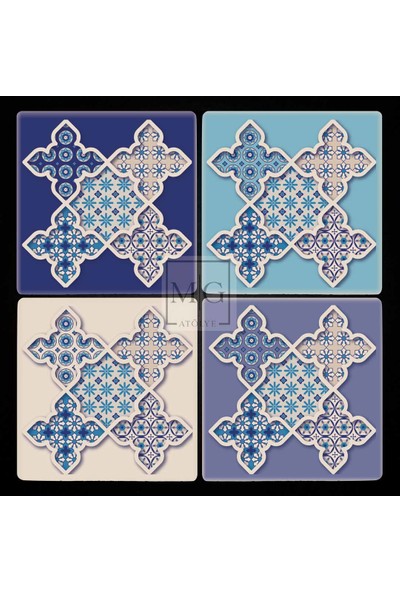 4'lü Uv Baskılı Doğal Taş Bardak Altı 10 cm x 10 cm Mavi Fayans Desenli 4'lü Uv Baskılı Doğal Taş Bardak Altı 10 cm x 10 cm Mavi Fayans Desenli