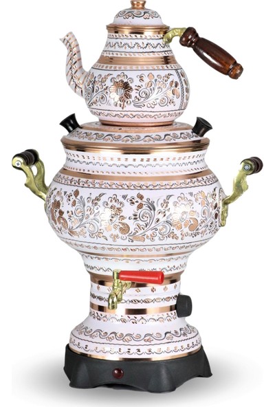 Yeni Gül Çiçek Royal Topak Model Elektrikli Bakır Semaver Yeni Gül Çiçek Royal Topak Model Elektrikli Bakır Semaver