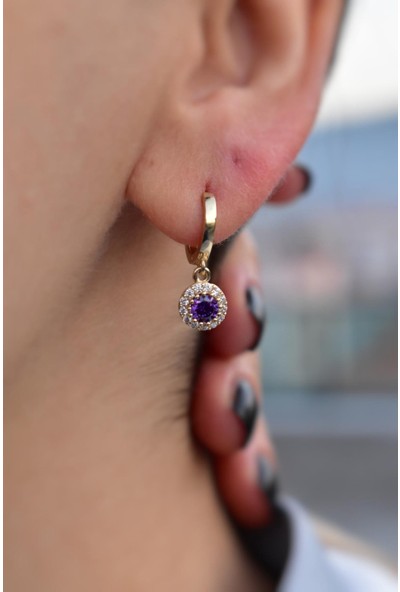 Aydın Gold 14 Ayar Altın,renkli Taşlı Sallantılı Küpe AGKP195