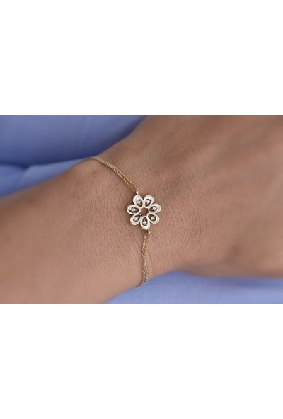 Aydın Gold 14 Ayar Altın,taşlı Çiçek Bileklik