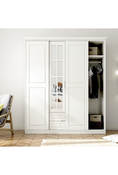 Zenio Defne 160CM Beyaz Sürgü Kapaklı 2 Çekmeceli Gardırop Zenio Defne 160CM Beyaz Sürgü Kapaklı 2 Çekmeceli Gardırop