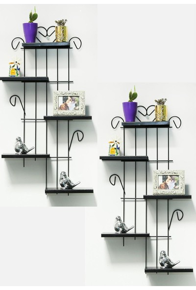 Ion 2 Adet Dekoratif Ferforje 5'li Raf Siyah