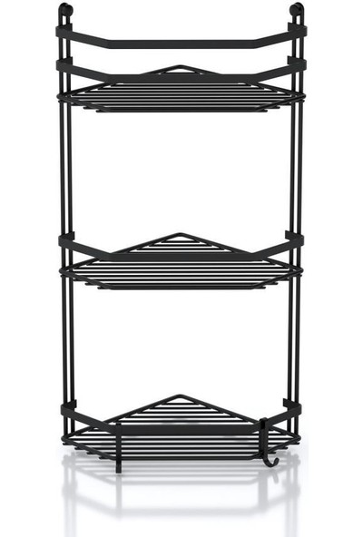 Geseus Üç Katlı Kancalı Banyo Köşe Rafı Mat Siyah ES076H Geseus Üç Katlı Kancalı Banyo Köşe Rafı Mat Siyah ES076H
